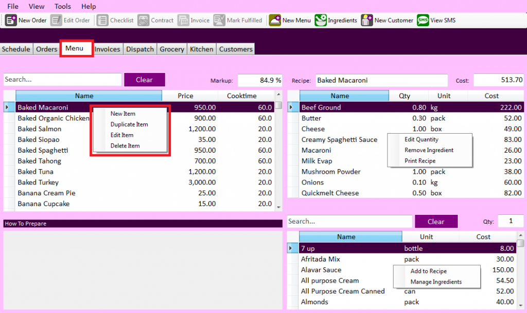 Menu and Recipe - Best Catering Software - Manage Costing